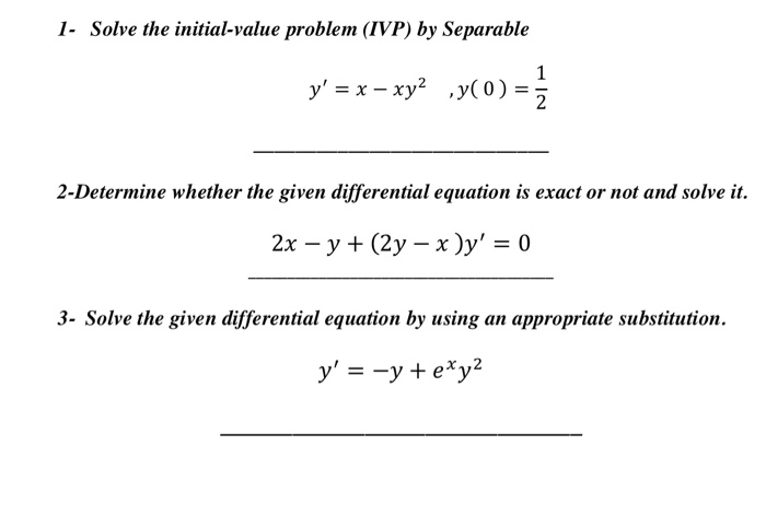 Solved 1. Solve the initial-value problem (IVP) by Separable | Chegg.com