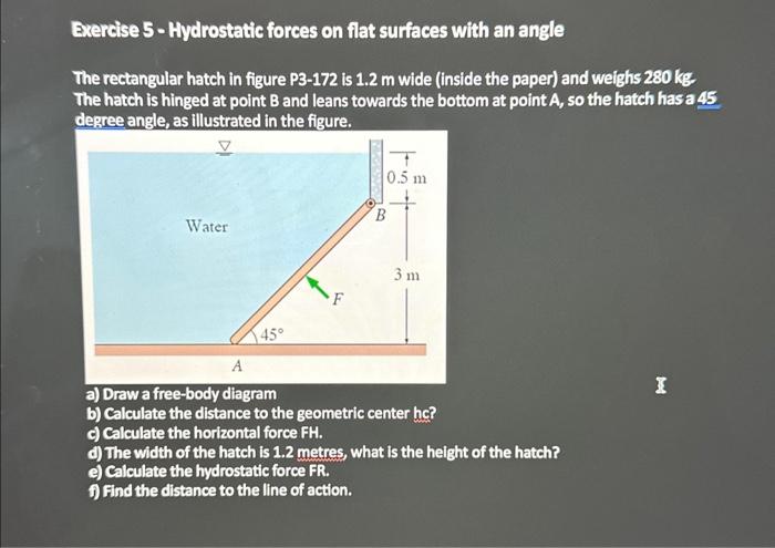 Solved Exercise 5- Hydrostatic forces on flat surfaces with | Chegg.com