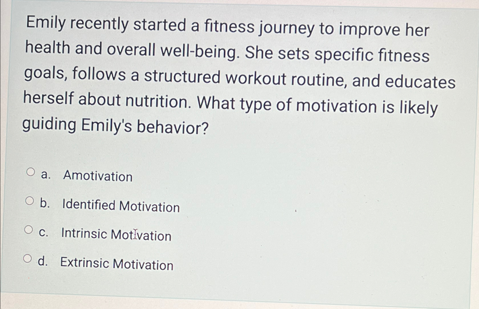 Solved Emily recently started a fitness journey to improve | Chegg.com