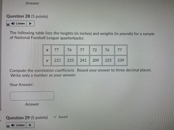 Solved Answer Question 28 (5 points) Listen The following | Chegg.com