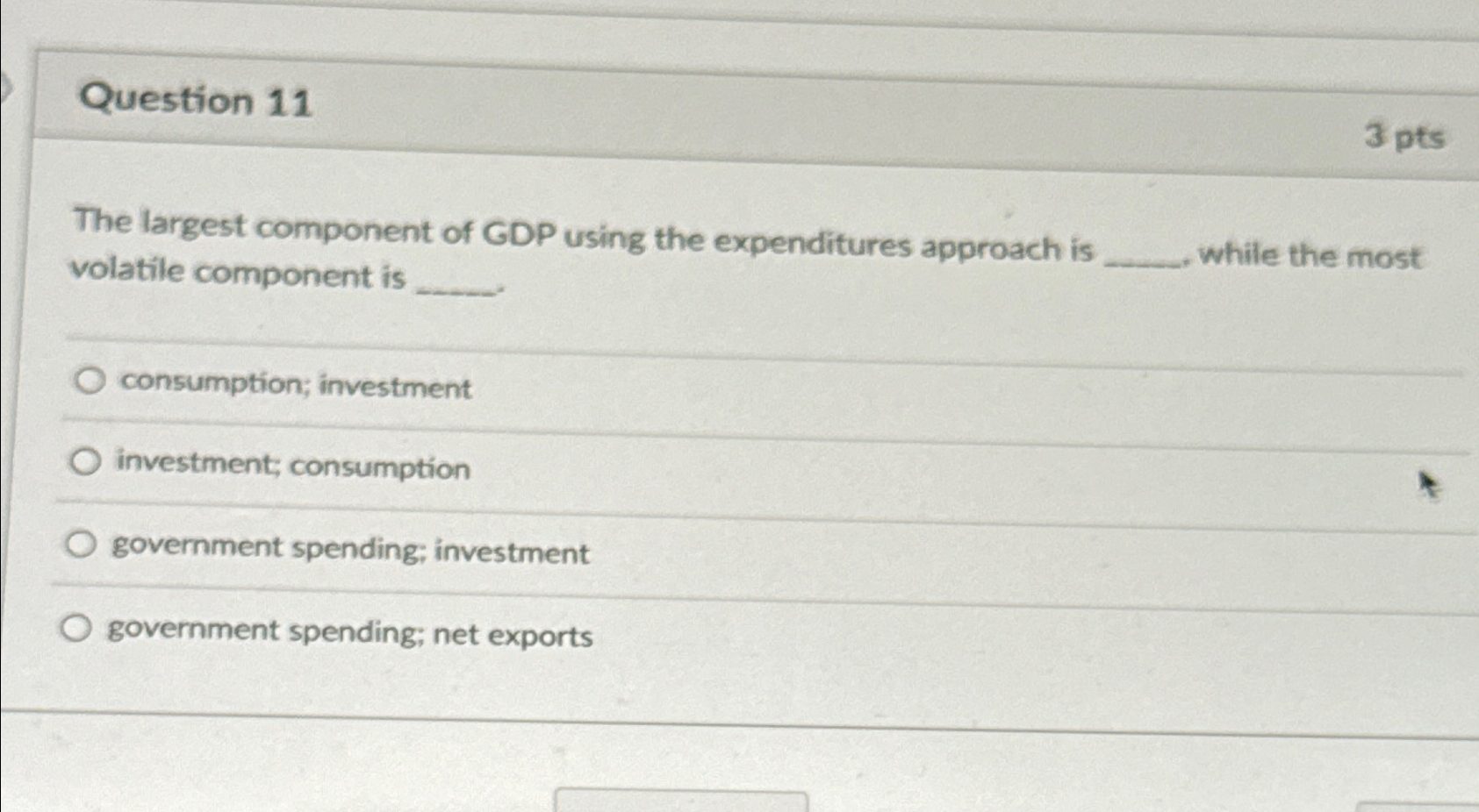 Solved Question 113 ﻿ptsThe largest component of GDP using | Chegg.com