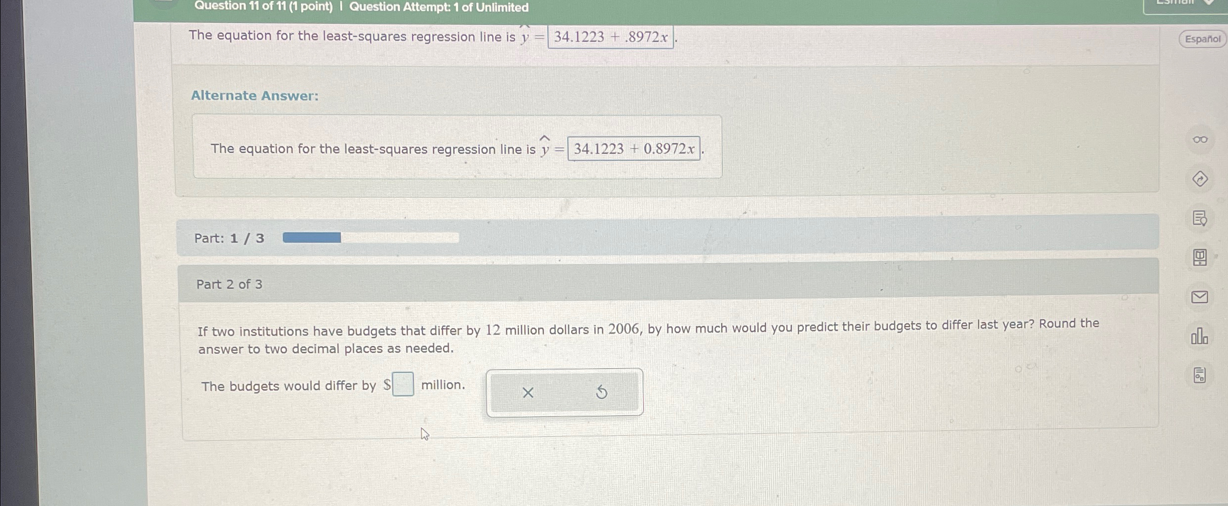 Solved Question 11 ﻿of 11 (1 ﻿point) ﻿I Question Attempt: 1 | Chegg.com