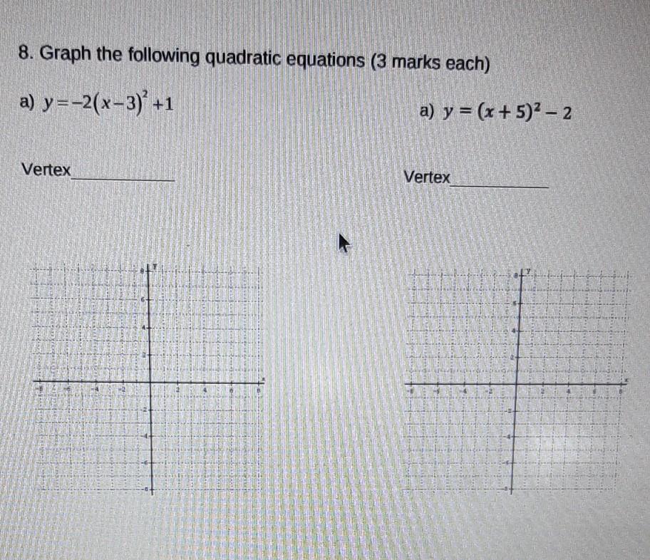 Solved 8. Graph the following quadratic equations (3 marks | Chegg.com