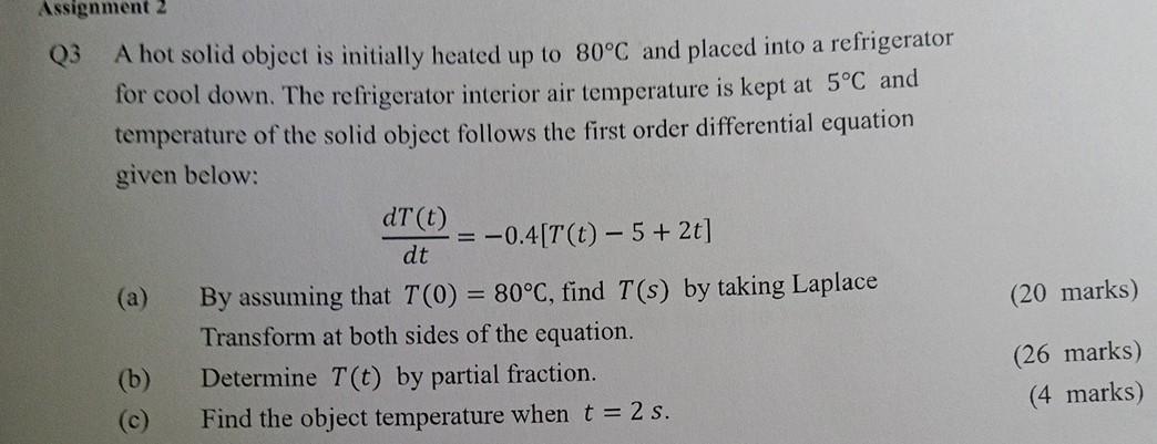 Solved Assignment 2 Q3 A hot solid object is initially | Chegg.com