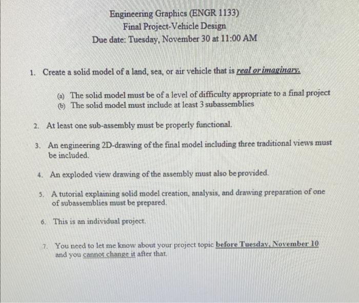 Solved Engineering Graphics (ENGR 1133) Final | Chegg.com