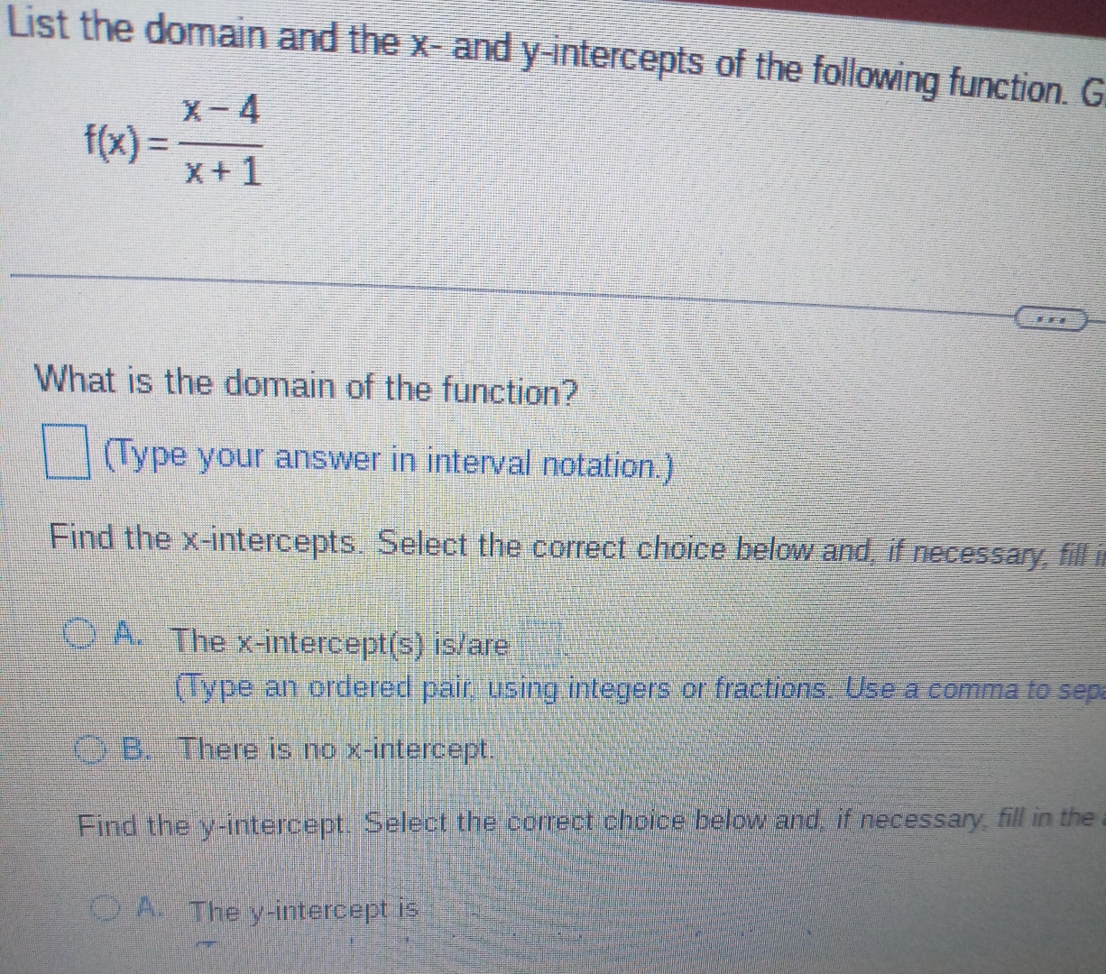 Solved List the domain and the x-and y-intercepts of the | Chegg.com