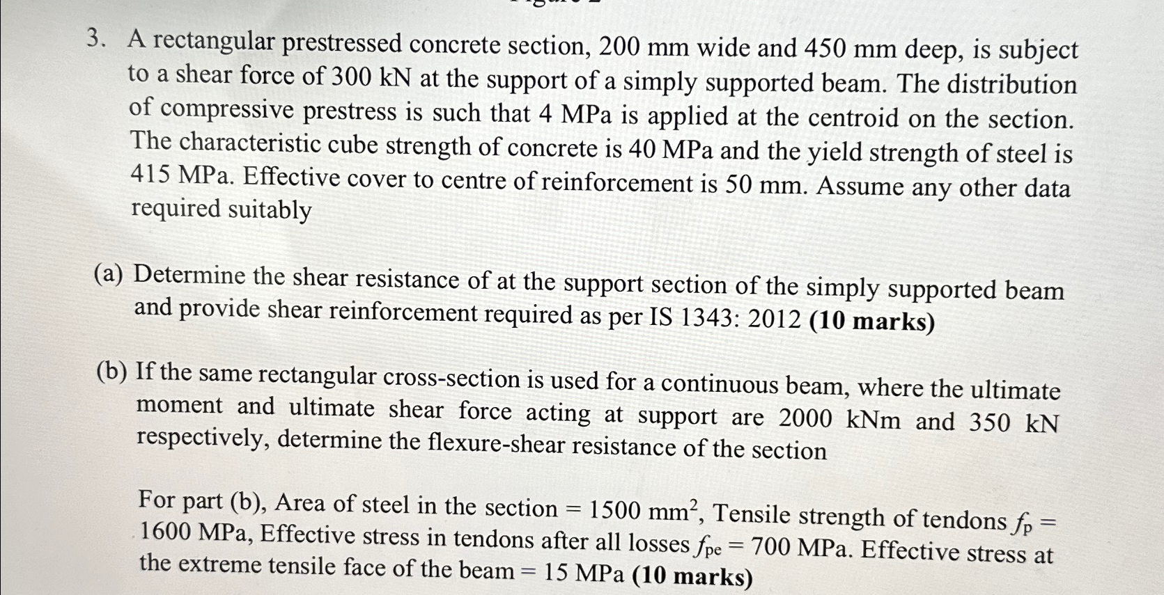 Solved A rectangular prestressed concrete section, 200mm | Chegg.com
