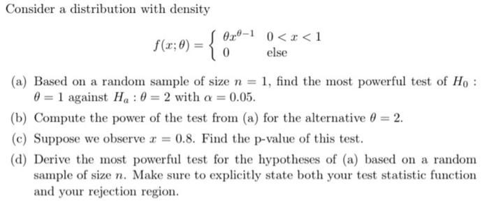Solved { Consider a distribution with density 030-1 0 | Chegg.com