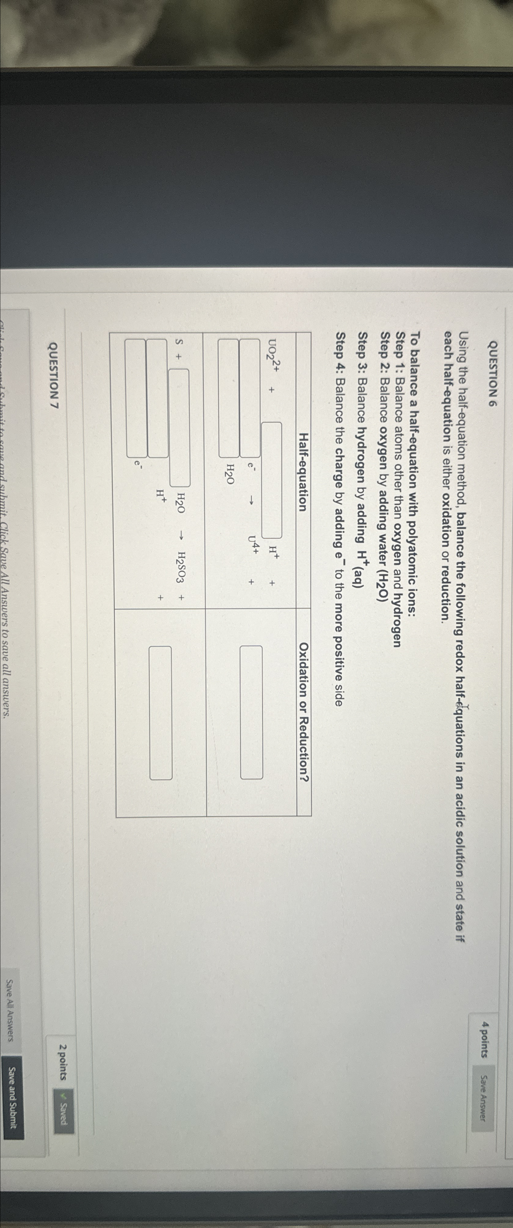 Solved QUESTION 64 ﻿pointsUsing the half-equation method, | Chegg.com