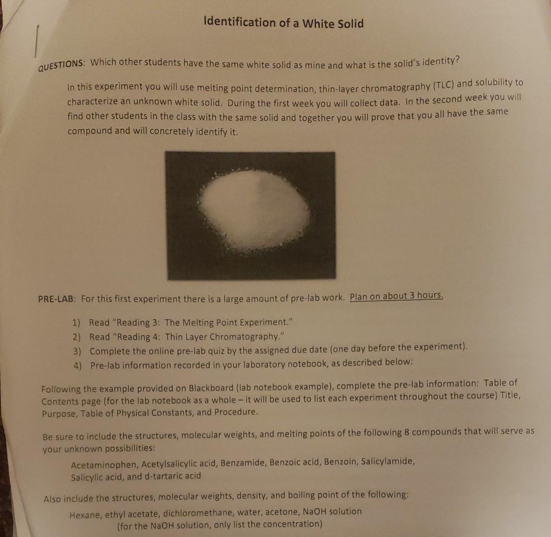Solved Identification of a White Solid QUESTIONS: Which | Chegg.com