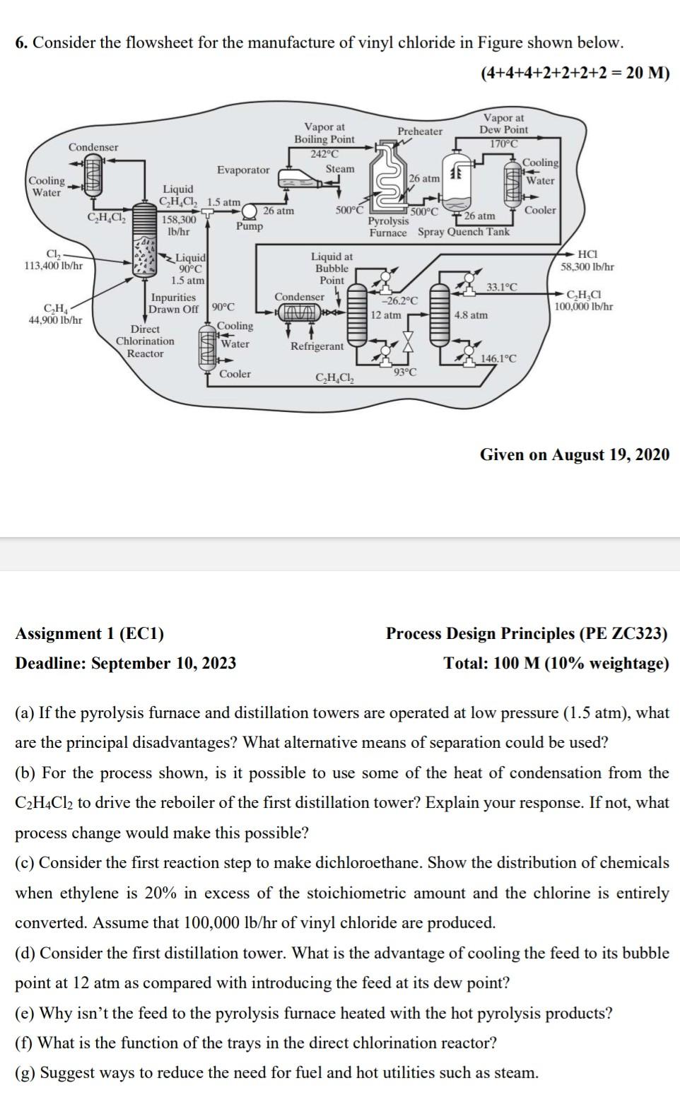Solved 6. Consider the flowsheet for the manufacture of | Chegg.com