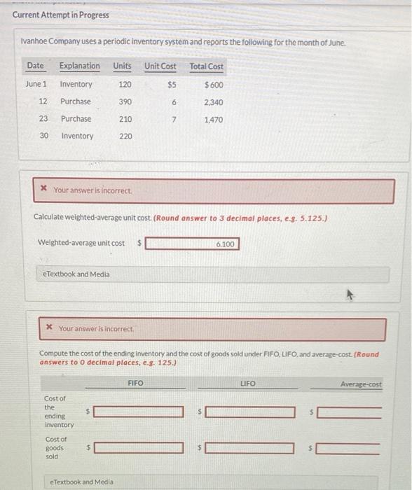 Solved Current Attempt in Progress Ivanhoe Company uses a | Chegg.com