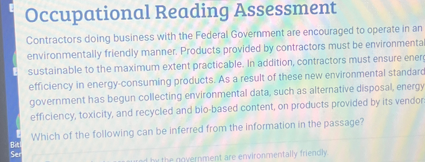 Solved Occupational Reading AssessmentContractors doing | Chegg.com