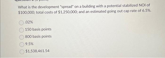 Solved What is the development "spread" on a building with a | Chegg.com