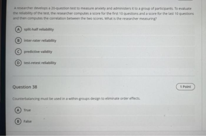 Solved A researcher develops a 20-question test to measure | Chegg.com