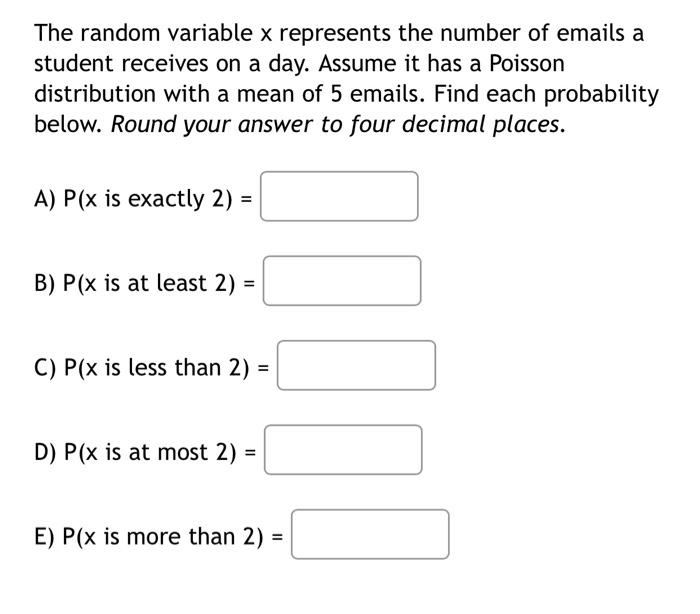 Solved The random variable x represents the number of emails | Chegg.com
