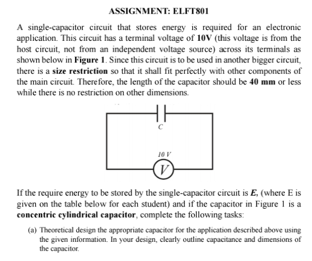 ASSIGNMENT: ELFT801A single-capacitor circuit that | Chegg.com