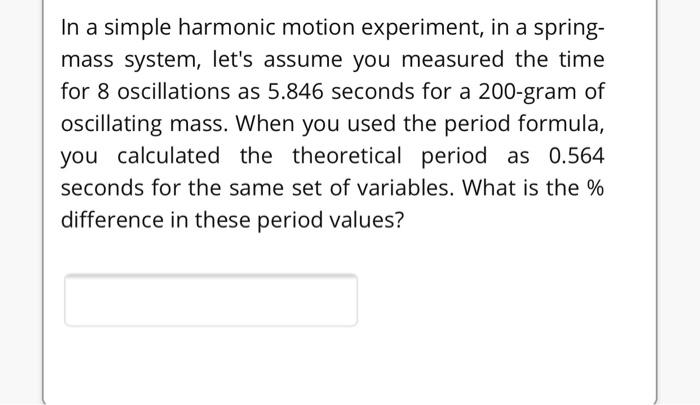 Solved In a simple harmonic motion experiment, in a spring- | Chegg.com