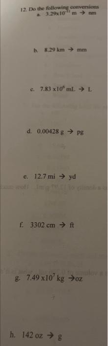 Solved 12. Do the following comversions a. 3.79×10−4 min → | Chegg.com