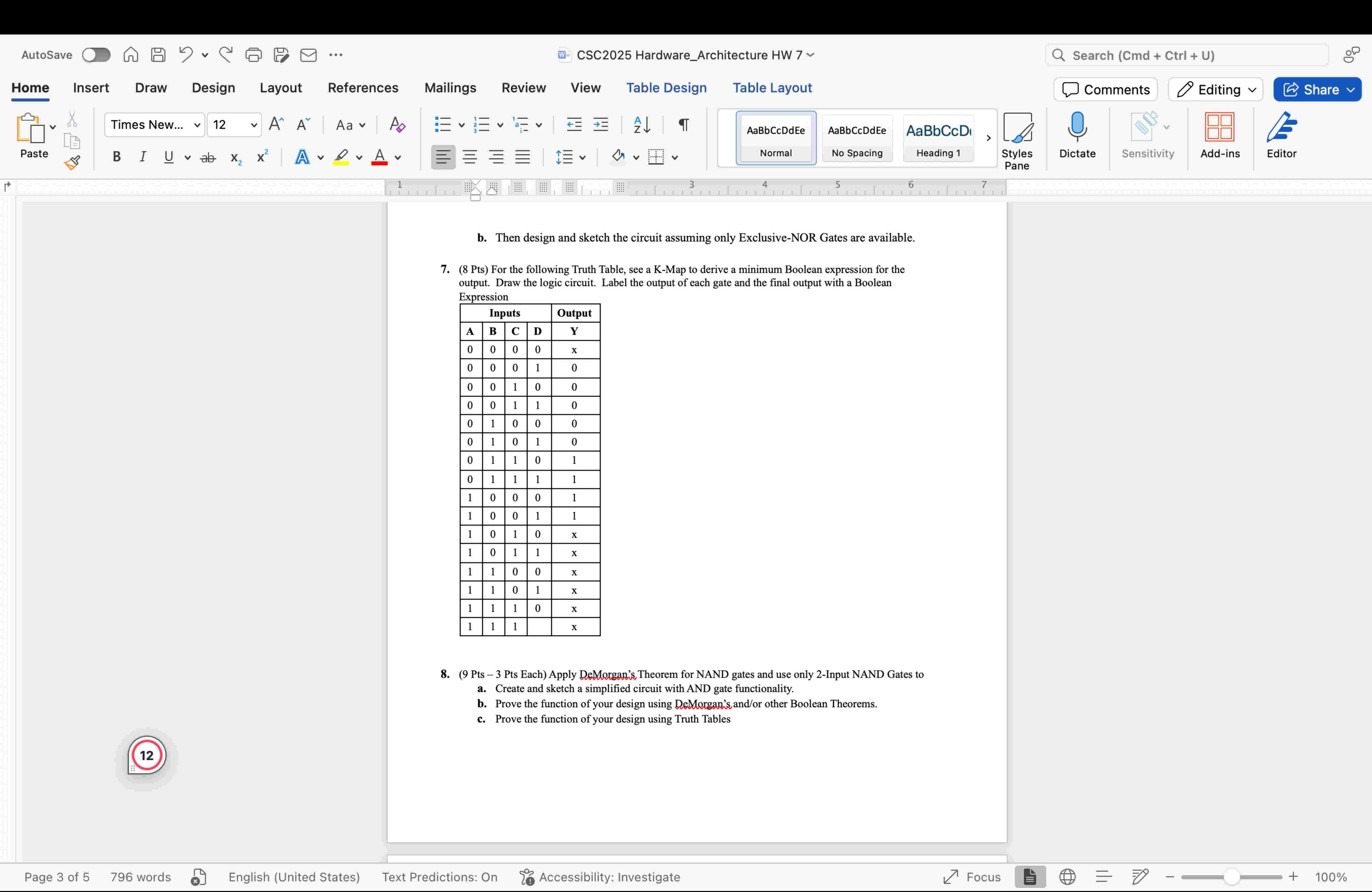 Solved 7. (8 ﻿Pts) ﻿For the following Truth Table, see a | Chegg.com