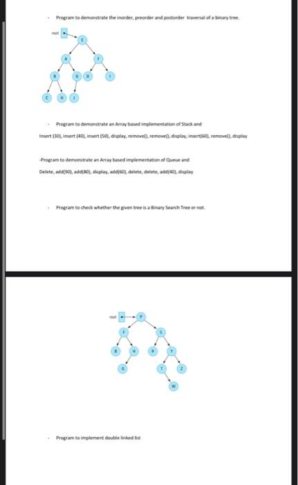 Solved Program to demonstrate the inorder, preorder and | Chegg.com