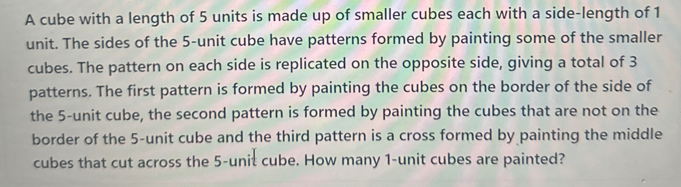 Solved A cube with a length of 5 ﻿units is made up of | Chegg.com