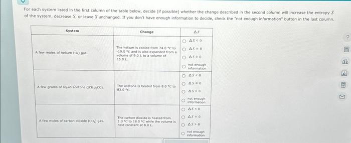Solved For each system listed in the first column of the | Chegg.com
