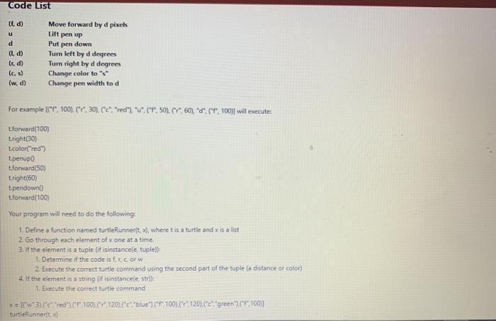 Solved Turtle Command Interpreter You will write a program | Chegg.com