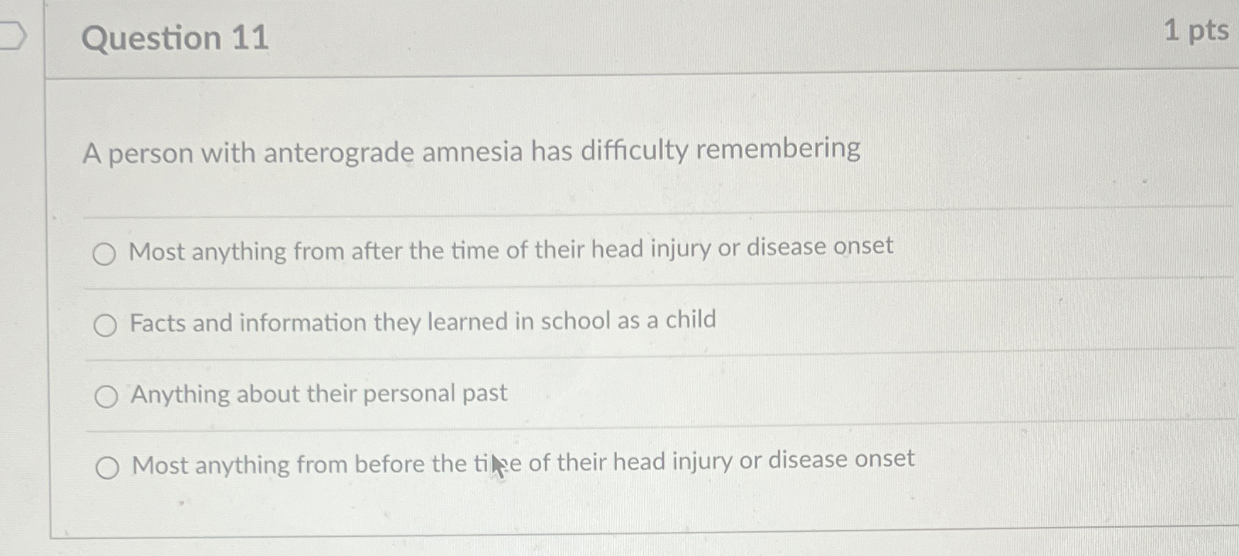 Solved Question 111 ﻿ptsA person with anterograde amnesia | Chegg.com
