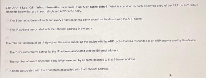 Solved ETH-ARP-1 Lab: Q11. What information is stored in an | Chegg.com