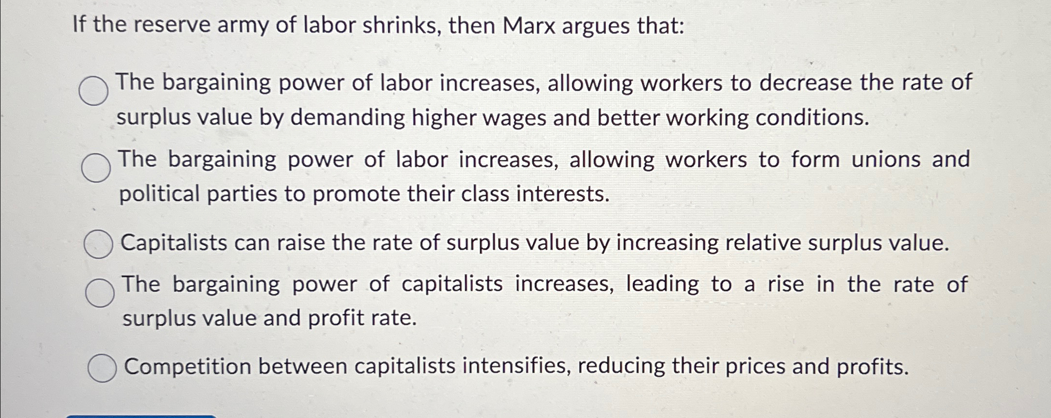 Solved If the reserve army of labor shrinks, then Marx | Chegg.com