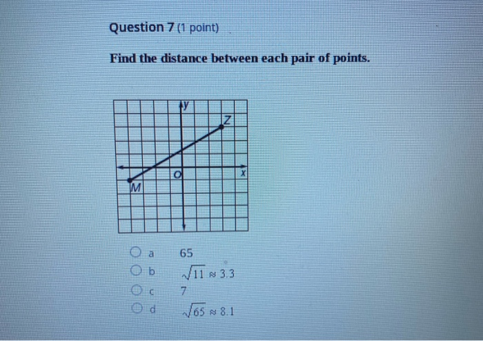 Solved Question 7 (1 point) Find the distance between each | Chegg.com