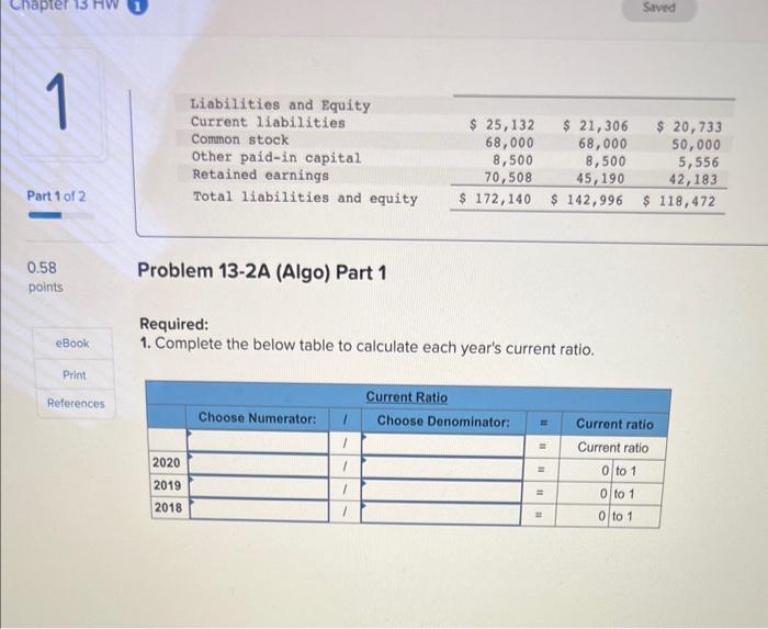 Solved Problem 13-2A (Algo) Ratios, common-size statements, | Chegg.com