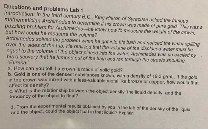 Solved Questions and problems Lab 1 Introduction: In the | Chegg.com
