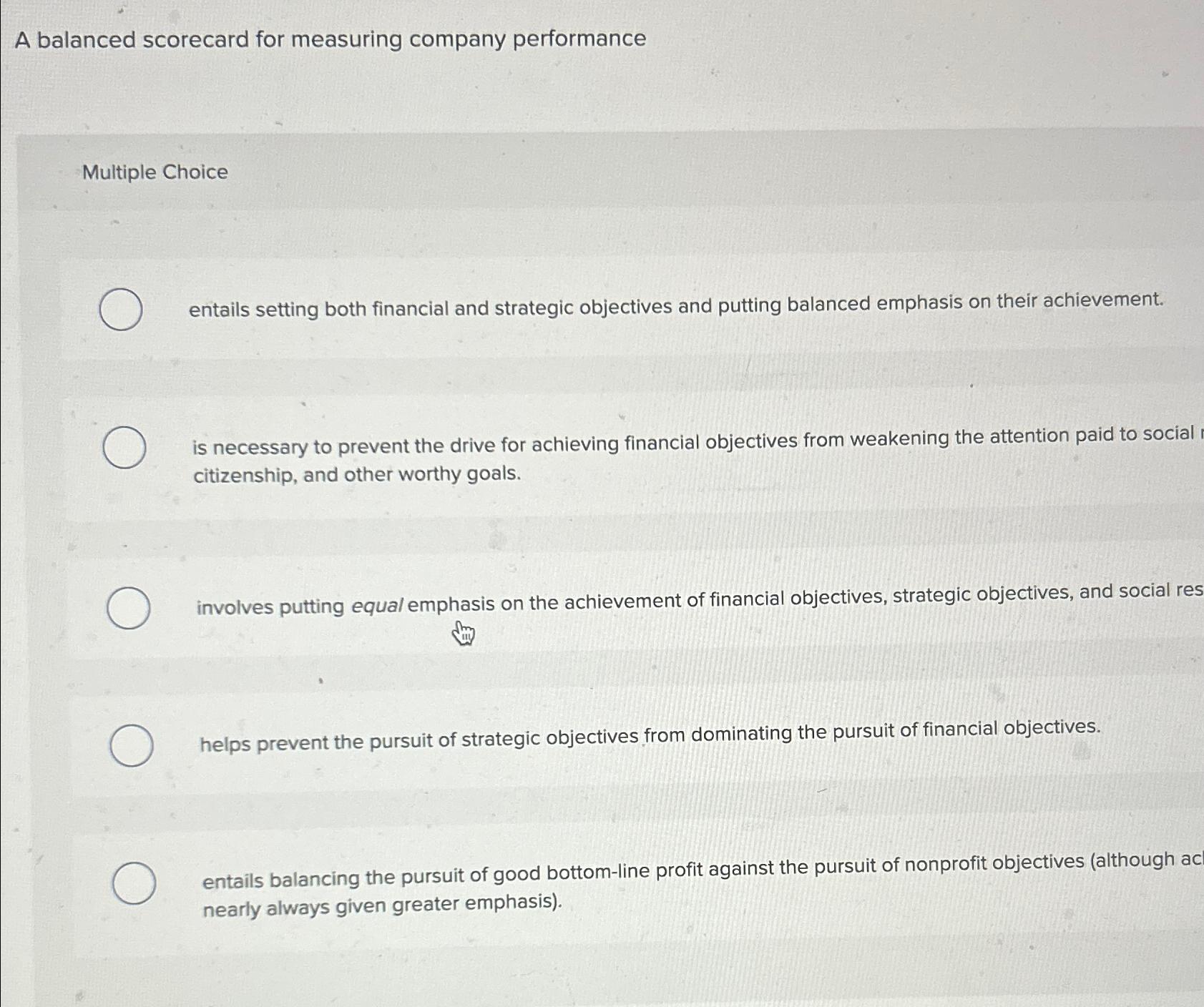 Solved A balanced scorecard for measuring company | Chegg.com