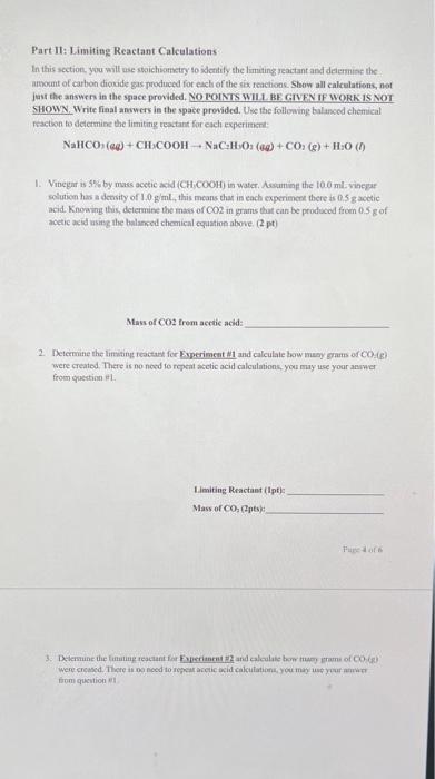 Solved Part 11: Limiting Reactant Calculations In this | Chegg.com