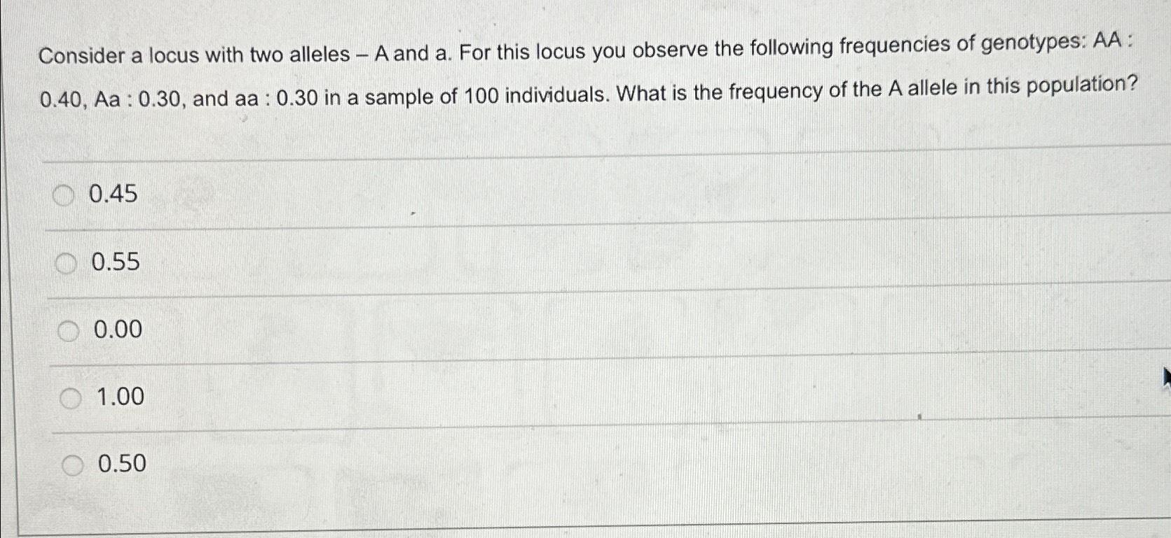 Solved Consider a locus with two alleles - ﻿A and a. ﻿For | Chegg.com