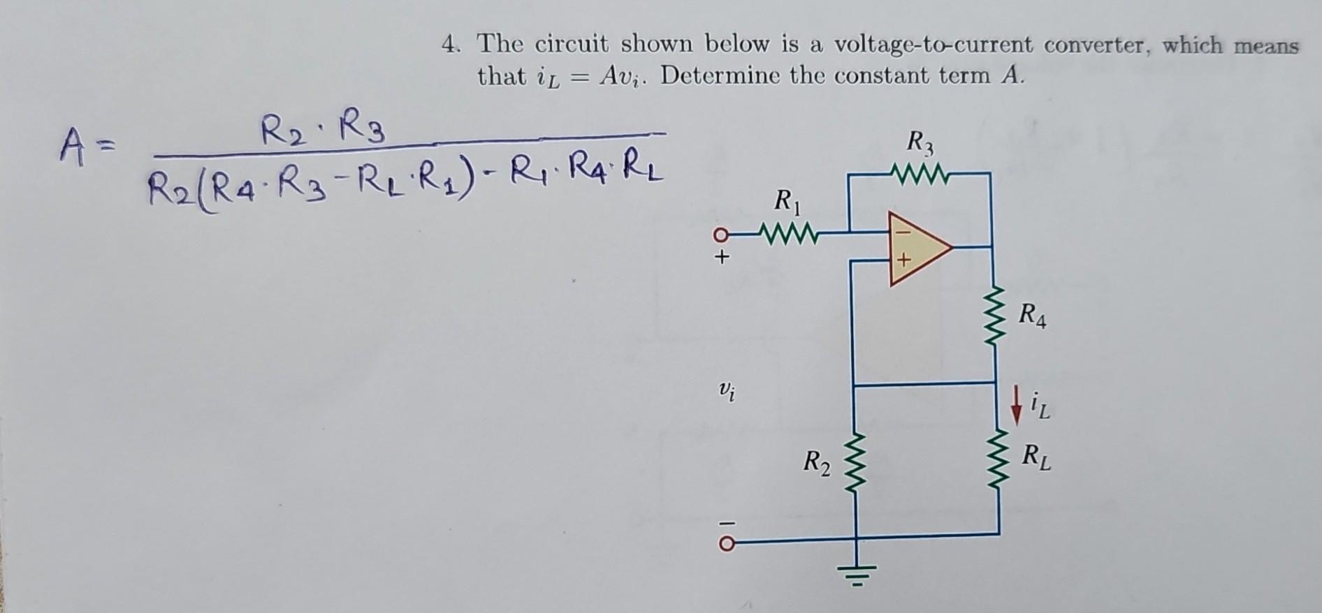 Solved 4. The circuit shown below is a voltage-to-current | Chegg.com
