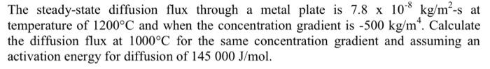 Solved The steady-state diffusion flux through a metal plate | Chegg.com