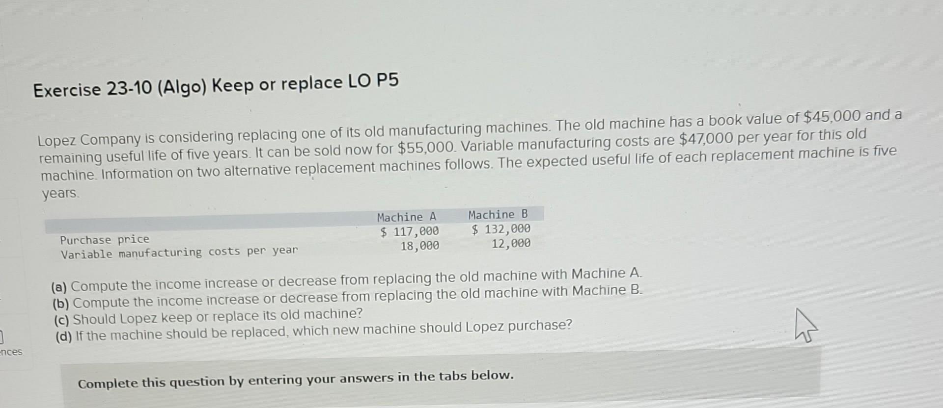 Solved Lopez Company is considering replacing one of its old | Chegg.com