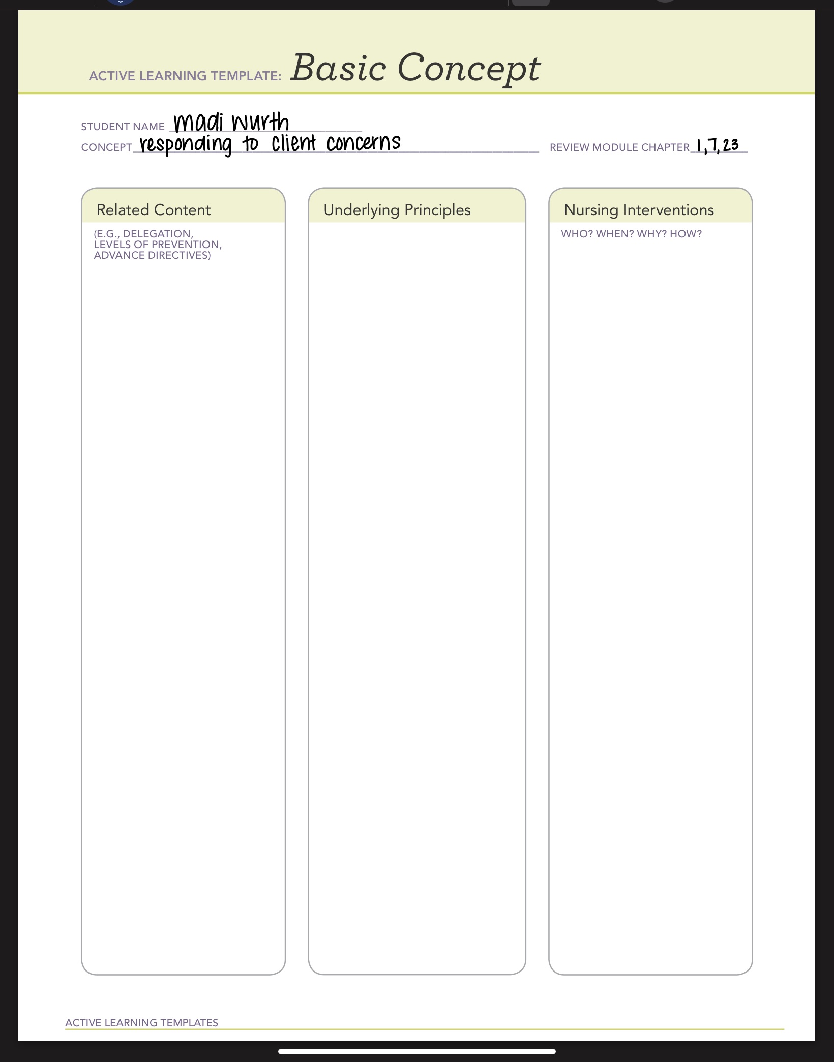 Solved concept is responding to client concerns, help fill | Chegg.com