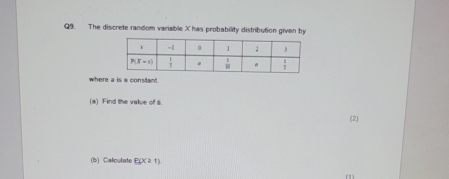 Solved Q9. The discrete random variable X has probability | Chegg.com
