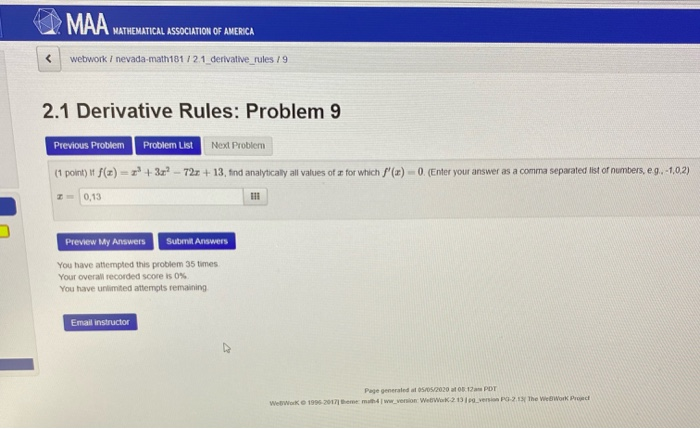 Solved MAA MATHEMATICAL ASSOCIATION OF AMERICA webwork / | Chegg.com