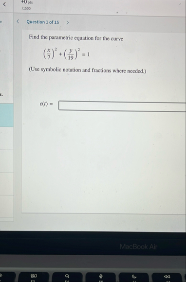 Solved Question 1 ﻿of 15Find the parametric equation for the | Chegg.com