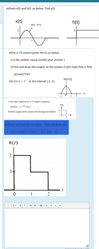 Solved ax(t) ﻿and h(t) as ﻿below find y(t)bh(t+1) as | Chegg.com