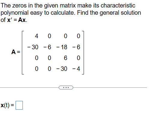 Solved The zeros in ﻿the given matrix make its | Chegg.com