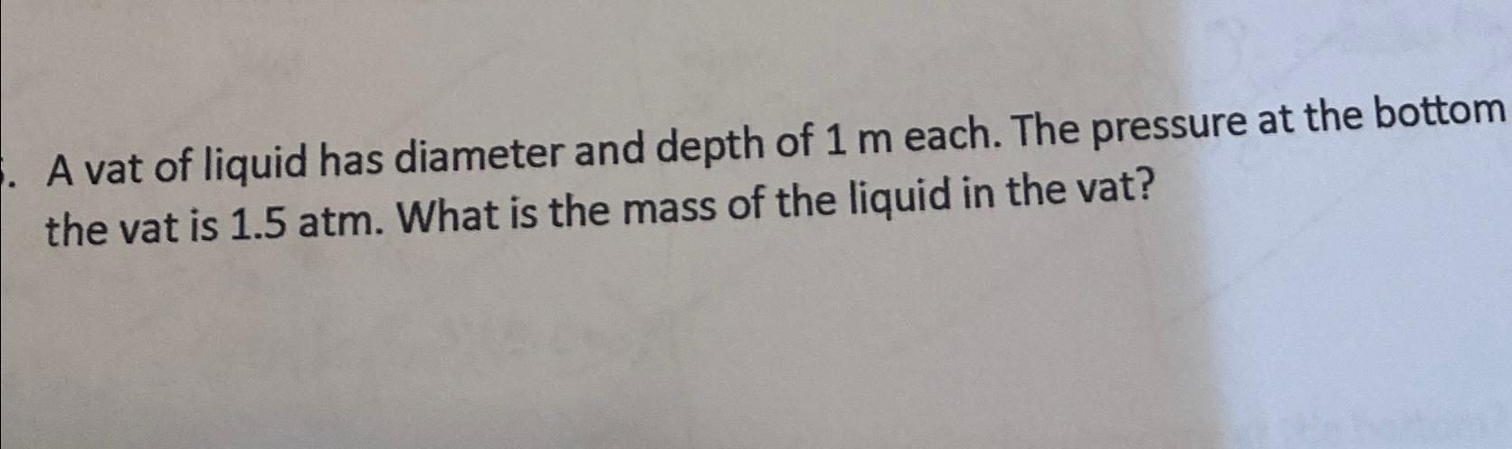 A vat of liquid has diameter and depth of 1m ﻿each. | Chegg.com