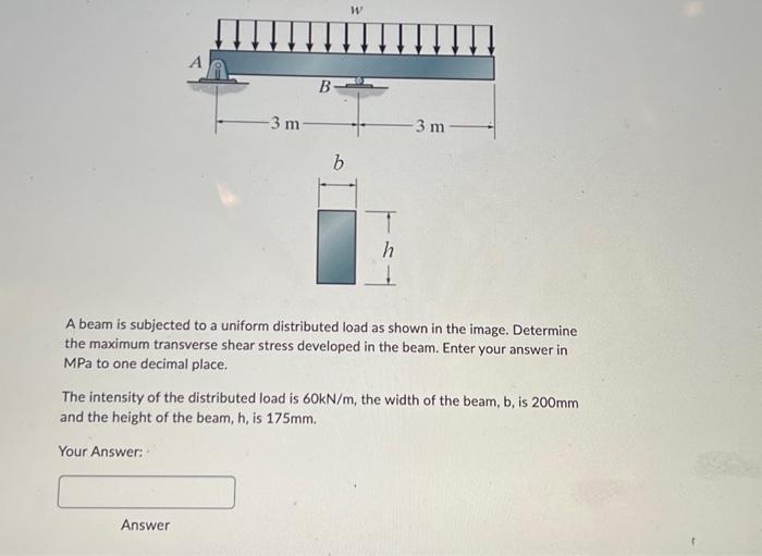 Solved A beam is subjected to a uniform distributed load as | Chegg.com
