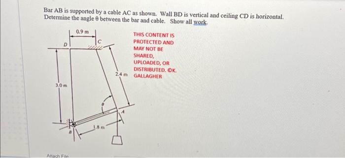 Solved Bar AB is supported by a cable AC as shown. Wall BD | Chegg.com