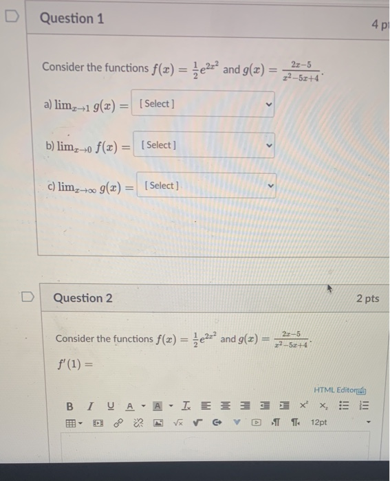Solved Question 1 4 4p Consider the functions f(x)